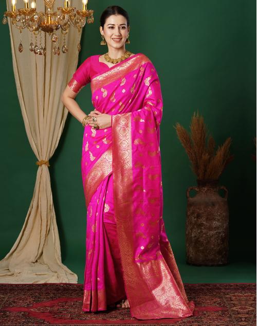 Buy Siril Silk Magenta Color Saree with Blouse piece Online at Best ...