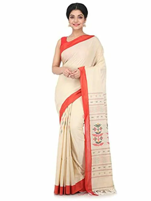 Buy PinkLoom Women Beige Solid Cotton Saree with Blouse Piece Online at Best Prices in India ...