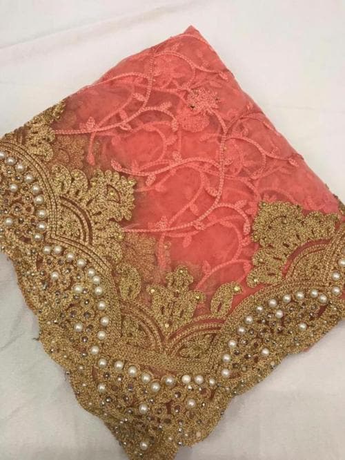 Buy Harmi Fashion Women Pink Embroidered Net Bollywood Saree Online at ...