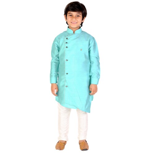 Buy Pro-Ethic Style Developer Kids Firozi Solid Design Silk Kurta ...