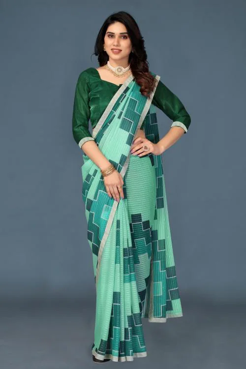 Buy Isha Trade Women Green Floral Print Georgette Daily Wear Saree ...