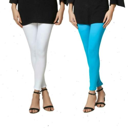 Buy SwaNit Women White and Light Blue Solid Hosiery Pack of 2 Leggings ...