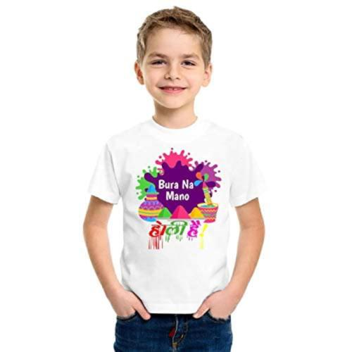 Buy SHREE CHITRANSH CREATIONS Bura na Mano Holi Printed Tshirts for Kids, Boys and Girls White ...