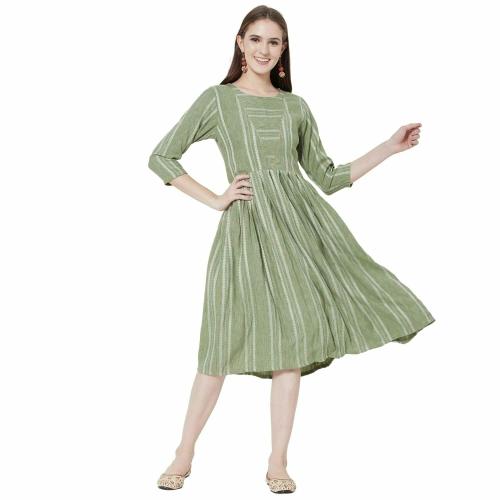 Buy VEDIC Womens Rayon Green Colored A Line Flaired Dress 4659 Green ...