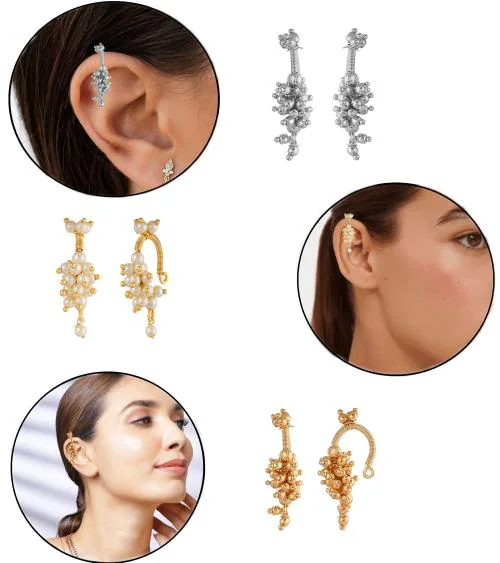 Buy THANU'S CRAFT Traditional Gold Plated White Pearls Non Piercing ...