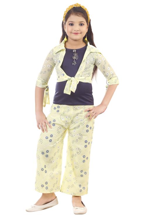 Buy Burbn Girls Green Self Design Georgette Single Two Piece Set Online ...