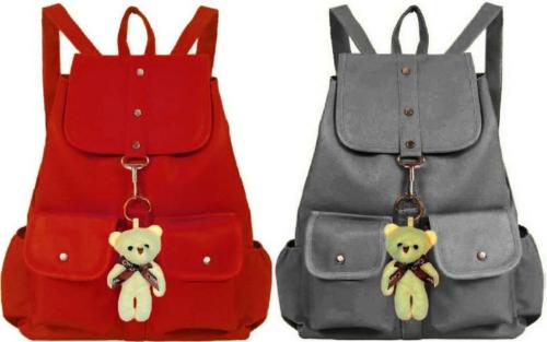 TARSHI Red and Grey Genuine Leather Pocket Attach Teddy Travel Backpack ...