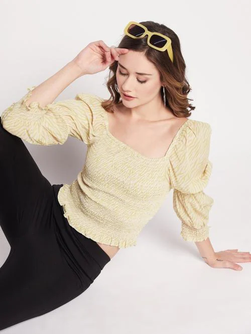 Buy Camla Women Light Green Printed Polyester Casual Top Online at Best ...