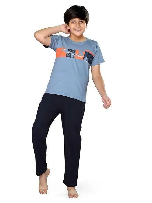 Buy Kirasa Boys Teal Grey & Darkblue Printed 100 percent Cotton Night ...