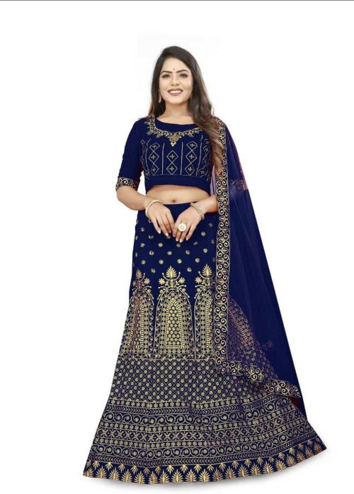 Buy HYPHORIA Women Navy Embroidered Semi Stitched Lehenga Choli Set ...