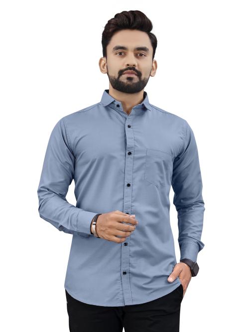 Buy NIVICK Men Slim Fit Solid Spread Collar Casual Shirt---Polo Blue ...