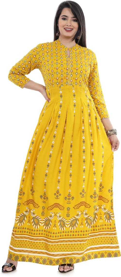 Buy Piroya Women Yellow Viscose Anarkali Kurta (M) Online at Best ...