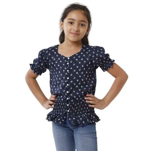 Buy De Moza Girls Dark Blue Printed Rayon Top - 12 to 13 Years Online ...