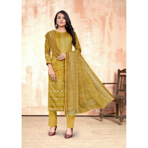 Buy GURHAL Printed Cotton Unstitched Dress Material Mustard Online at ...