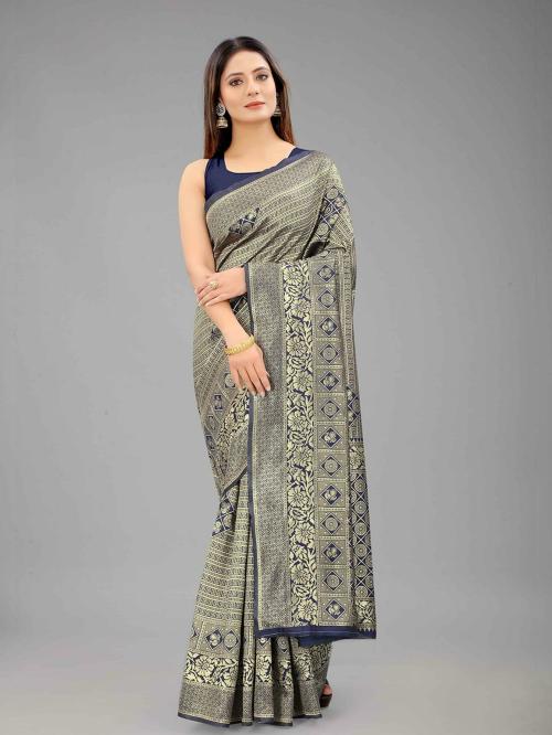 Buy Silk Land Women Navy Blue Woven Design Pure Silk Saree ( One Size) Online at Best Prices in ...