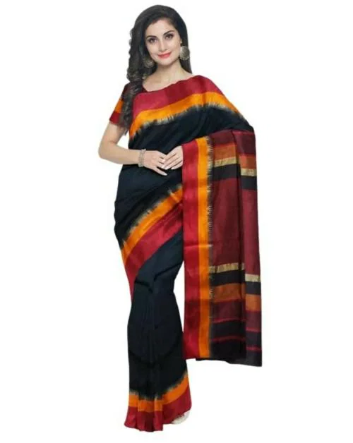Buy SAMVITA's Black Silk Cotton Handloom Maheshwari Saree For Women ...