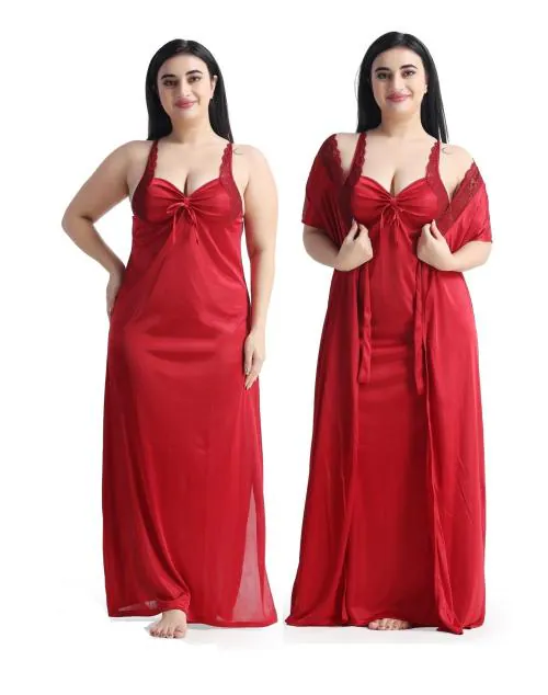 Buy Night keys Women's Satin Plain/Solid Maroon Nightwear & Nighties ...