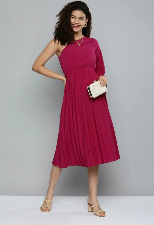Buy KVS Fab Women Pink Solid Crepe Dress Online at Best Prices in India ...