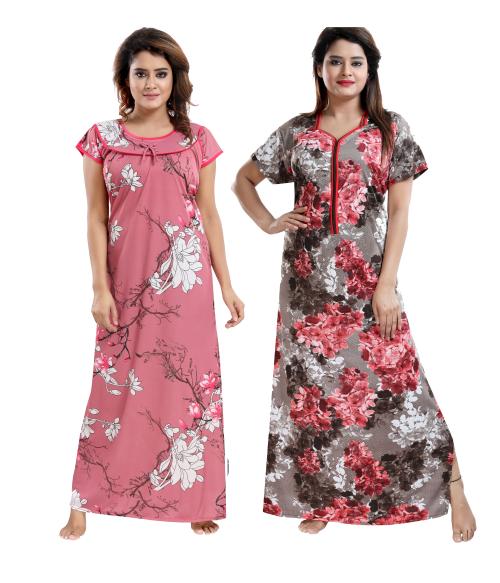 Buy Babesa Women Multicolor Printed Satin Nighty Combo- Free Size (Pack ...