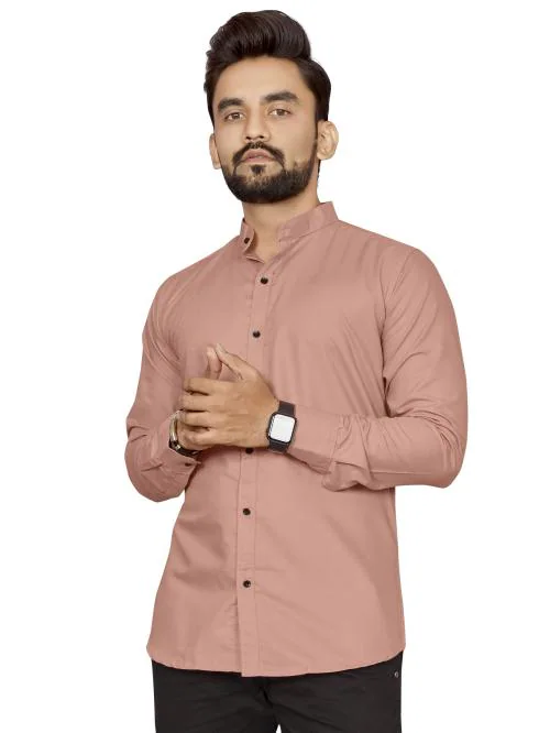 Buy NIVICK Men Slim Fit Solid Mandarin Collar Casual Shirt--Dusty Peach ...
