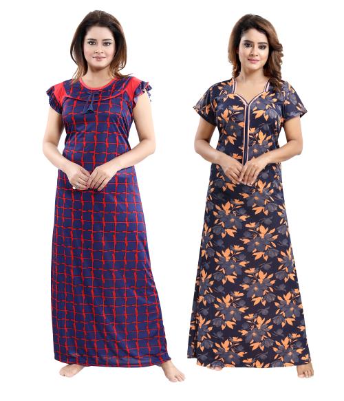 Buy Babesa Women Multicolor Printed Satin Nighty Combo- Free Size (Pack ...