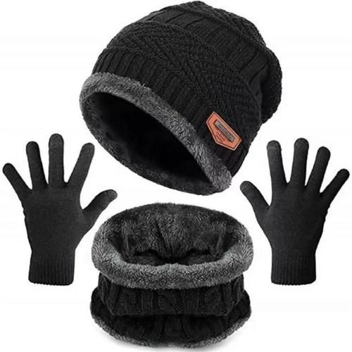 Buy Bayema Men Woolen Solid Knitted Beanie Cap With Neck Warmer Scarf ...