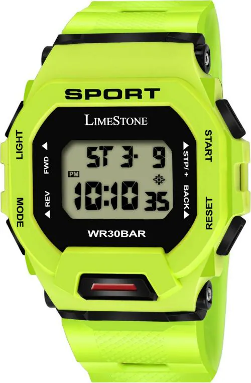 Buy Limestone Digital Shock Resistant Black Dial Green Strap Analog ...