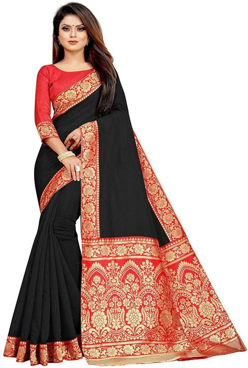 Buy Febo Fashion Women Black Embellished Cotton Blend Single Saree ...