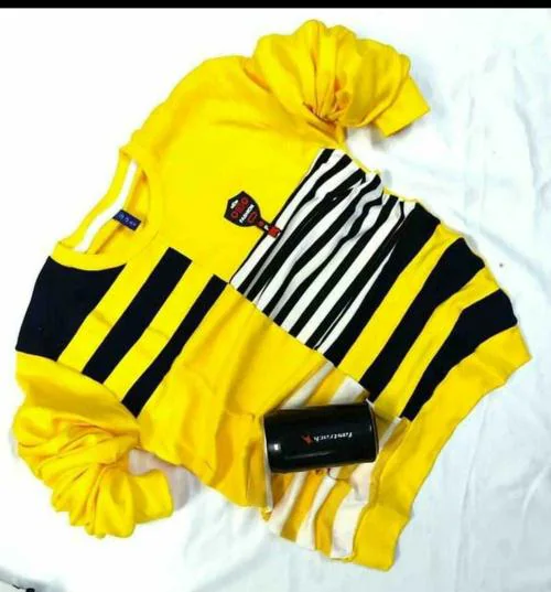 Buy RDS GARMENT HUB Men Yellow Cotton Blend Striped Tshirt (L) Online ...