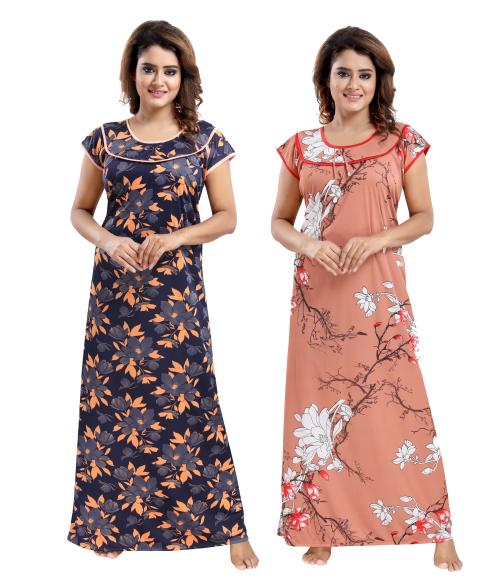 Buy Shopping World Women Multicolor Printed Satin Nighty Combo- Free ...