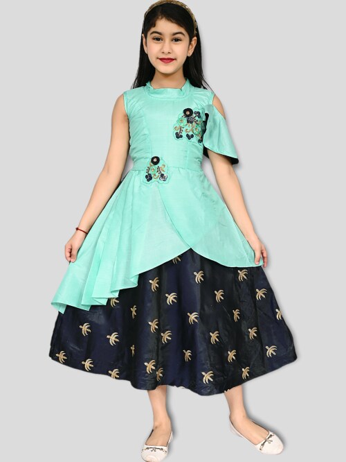 Buy VIVEK SILK LIGHT BLUE SATIN STYLISH PATCH FROCK FOR GIRLS Online at ...