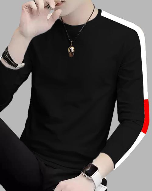 Buy FastColors Black Round Neck Full Sleeve T-Shirt Online at Best ...