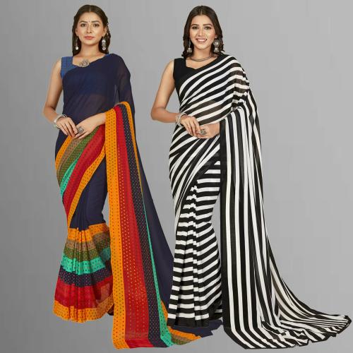 Buy Anand Women Dark Blue Floral Georgette Pack Of 2 Saree Online at ...