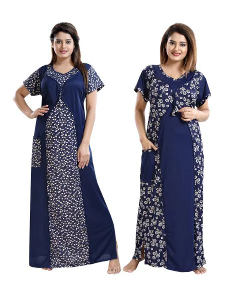 Buy Babesa Women Multicolor Printed Satin Nighty Combo- Free Size (Pack ...