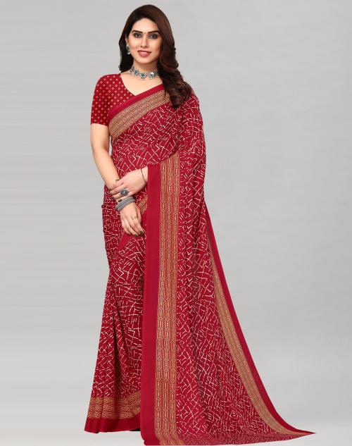 Buy Siril Georgette Red Color Saree With Blouse Piece | sarees for ...