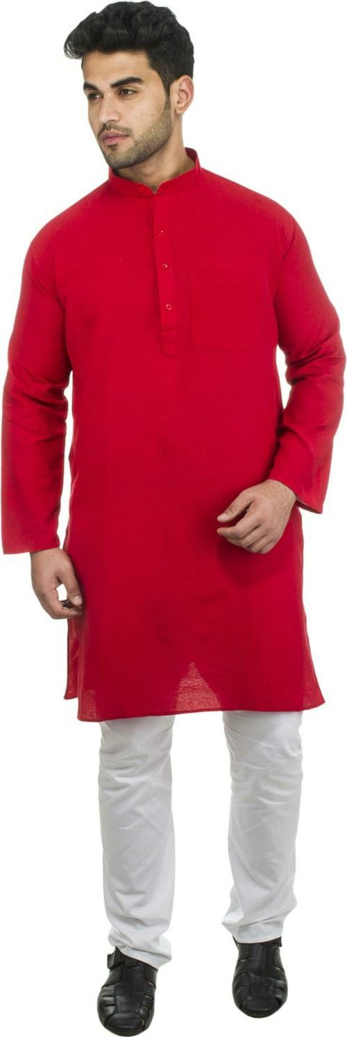Buy DESHBANDHU KHADI Men Red Embroidered Khadi Cotton Kurta (L) Online ...