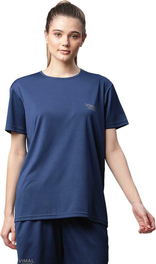 Buy Vimal Jonney Women Blue Solid Polyester Blend T-shirt Online at ...