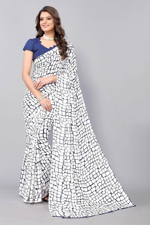 Buy ANIRAV Women Dark Blue Printed Georgette Bollywood Saree Online at ...
