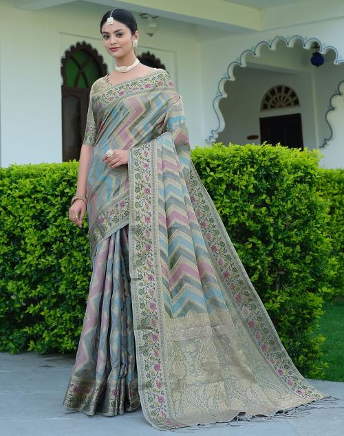 Buy Satrani Organza Grey Color Saree with Blouse piece Online at Best ...