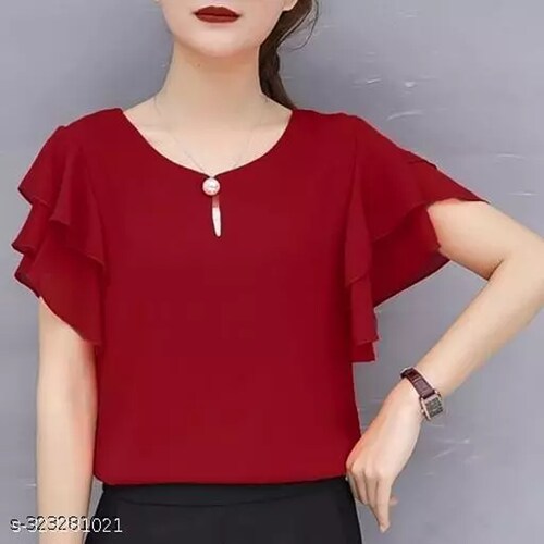 Buy Modern Yug Women Georgette Maroon Top M Online at Best Prices in ...