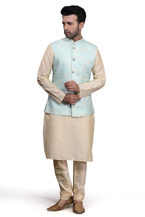 Buy HEORA Mens Multicolor Silk Blend Jacket and Kurta Pyjama Set for ...