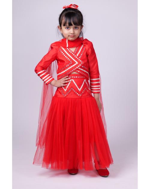 Buy PICCO RICCO Girls Red Chanderi Silk & Net Lehenga Set For Girls|Size-11-12 Year Online at ...