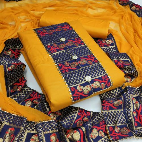 Buy GURHAL Embroidered Cotton Unstitched Dress Material Mustard Online ...