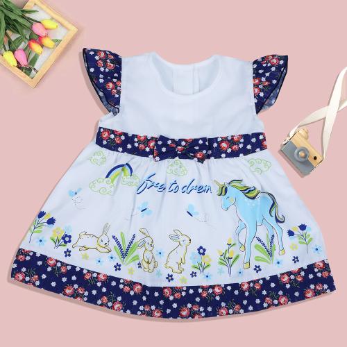 Buy Baby Moo Floral Unicorn Flutter Sleeves Knee Length Frock - Blue ...