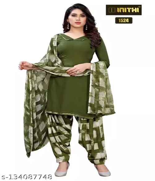 Buy INITHI Women's Black Micro Printed Crepe Suits & Dress Materials-01 ...