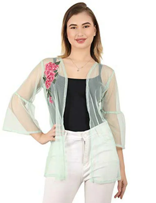 Buy UNFAKENOW Women Light Green Net Embroidered Shrug Online at Best ...