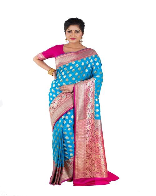 Buy Naeusa Banarasi Florel Jaal Broad Border Silk Saree with Blouse ...