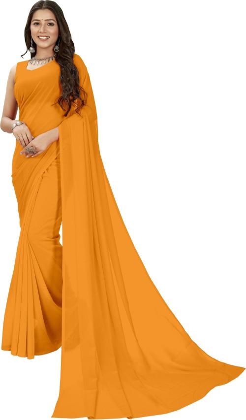 Buy Anand Women Dark Blue Solid Georgette Single Saree Online at Best ...