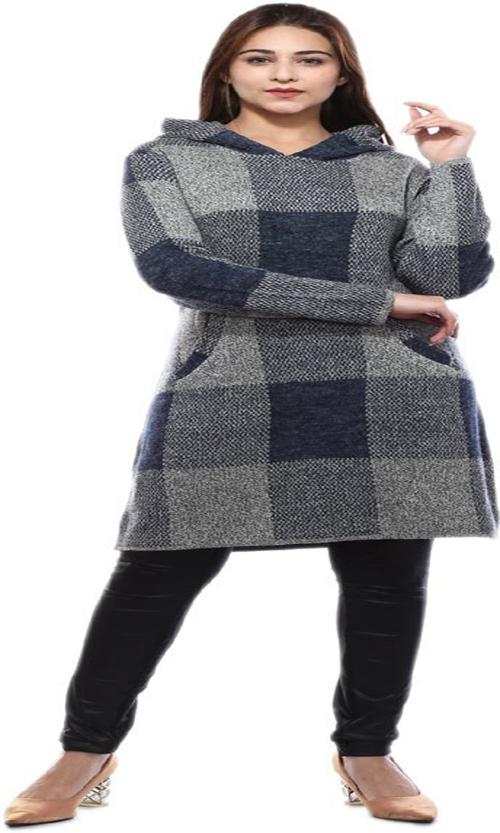 Buy MANERA Colorblock Hooded Neck Casual Women Woolen Sweater (Blue ...