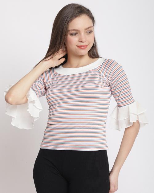 Buy The Mini Needle Girls Small Size Orange Striped Top/Stylish Casual ...